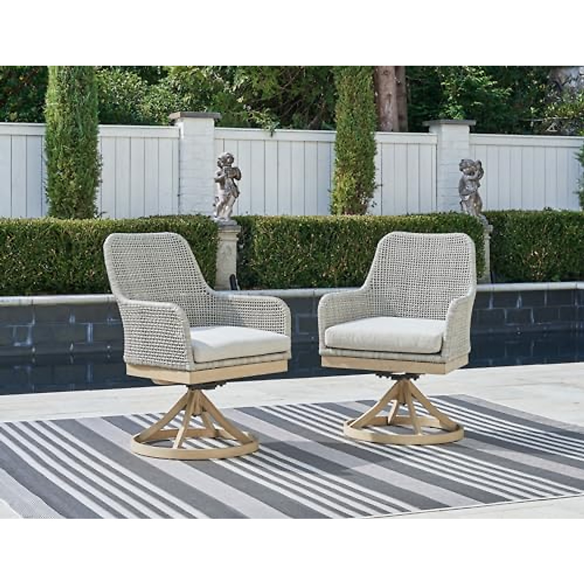Signature Design by Ashley Seton Creek Outdoor Swivel Dining Chair, Set of 2, 25" W x 26" D x 36" H, Light Brown & Light Gray