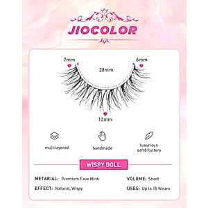 Lashes Natural Look, Wispy Eyelashes, Jiocolor False Eyelashes Natural Look, Fluffy Fake Mink Lashes,12 mm Strip Lashes 10 Pairs D1