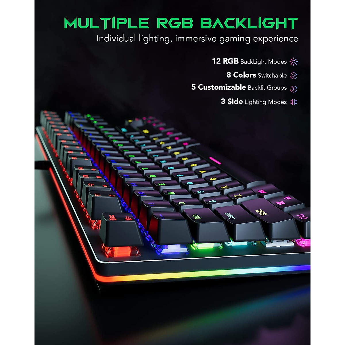 Black Shark RGB Mechanical Gaming Keyboard LED Backlit Wired Keyboard with Blue Switches, Fully Programmable, Anti-Ghosting 87 Keys for PC Laptop, Sixgill K1
