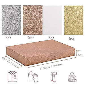 UNIQOOO 12Pcs Luxurious Gold, Silver, Rose Gold, White Christmas Shirt Boxes, High Shine, Embossed Glitter Gift Boxes with Lid For Clothing, Holiday Party, Apparel Gift Wrap Packaging, 14.5x9.5x2 Inch