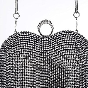 Sither Rhinestone Tassel Handbag Purses for Women Evening Handbag Purses Heart Shape Clutch Purses Sparkly Clutches Shoulder Chain Bags for Party Prom Christmas Gift (black)