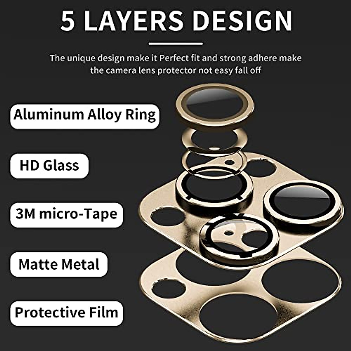 Mansoorr Camera Lens Protector for iPhone 14 Pro/iPhone 14 Pro Max, Alloy Metal Camera Cover with Tempered Glass Screen Protector Accessories,Case Friendly,Scratch Resistant,Easy to Install -Gold