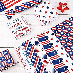 Bolsome 90 Sheets 20*14in Patriotic Tissue Paper for Gift Wrapping, Veterans Day Tissue Paper for Gift Bags Blue White Red Star Striped USA Wrap Tissue for Independence Day 4th of July Party DIY Craft