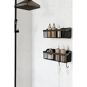 ATA HOME Shower Caddy Bathroom Shelves, Black Hanging Shower Organizer, 2-Pack Large Capacity No Drilling Easy Installation with Adhesive, Shower Shelf for Inside Shower ABS