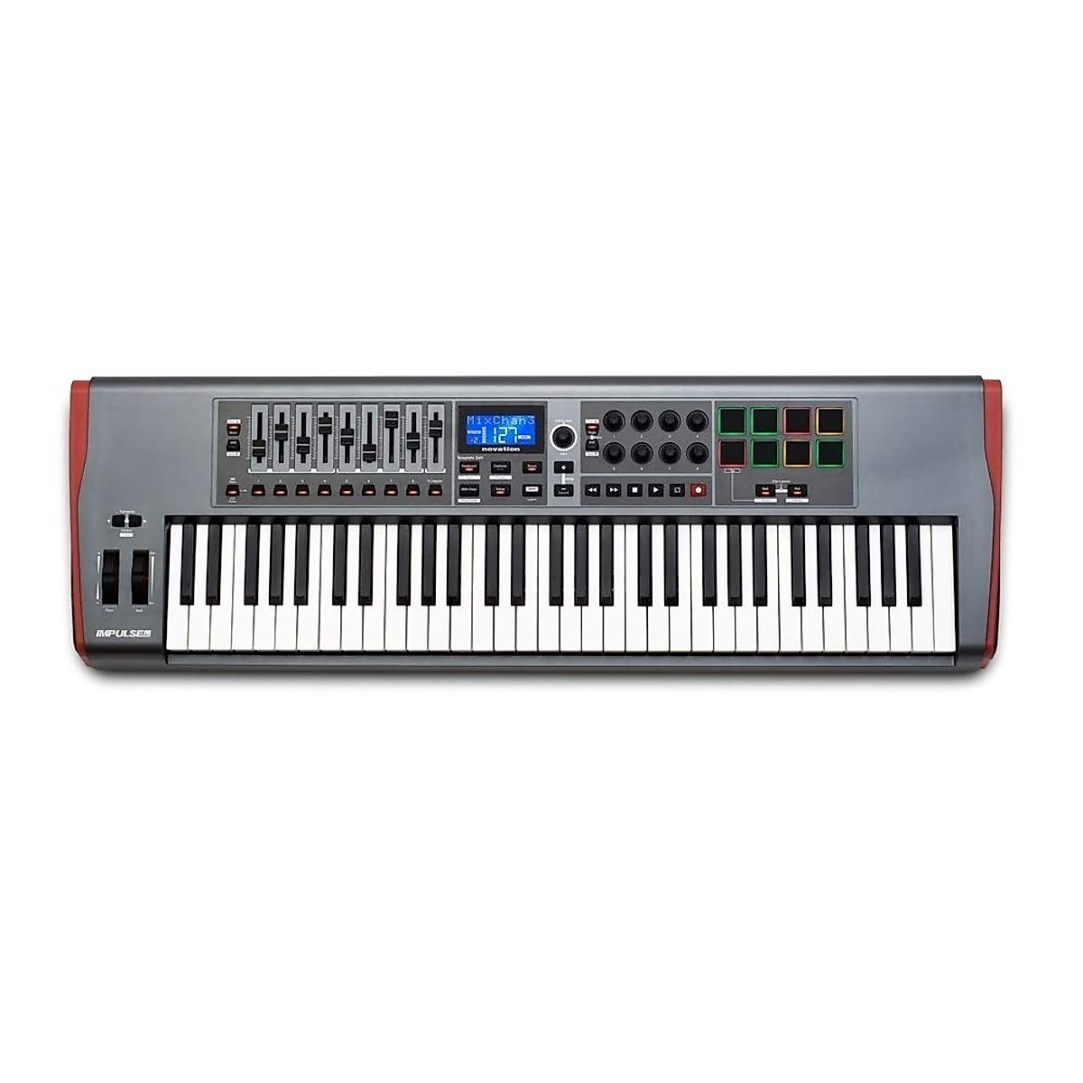 Novation AMS-IMPULSE-61 Impulse 61 Keyboard Bundle with Sustain Pedal and Adjustable Keyboard Stand (3 Items)