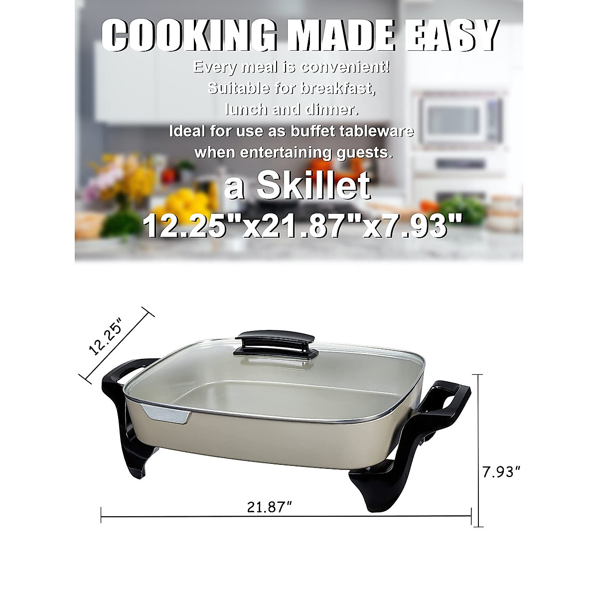 Ceramic Nonstick 16-inch Electric Skillets - Tempered Glass Cover with Stay Cool Handle, Esay Cleaning