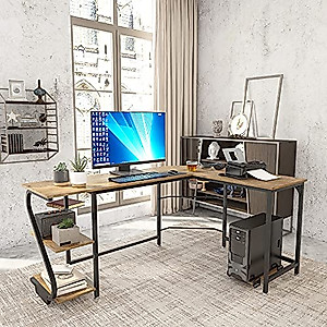 Weehom Reversible L Shaped Desk with Shelves Large Corner Computer Desk Gaming Desks for Home Office Writing Workstation Wooden Table