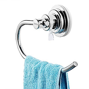 JiePai Vacuum Suction Towel Holder,Modern Shower Towel Ring,Washcloth Hand Towel Holder for Bathroom Kitchen Drill Free,Chrome