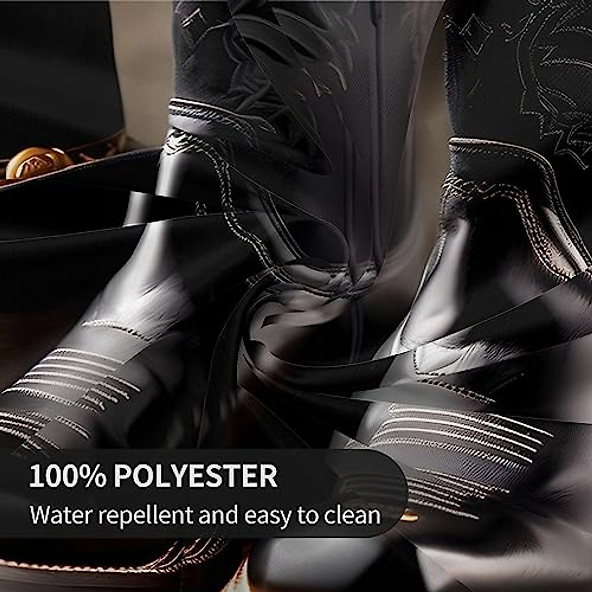 FRESQA Cowboy Black Hat Western Boots Round Tablecloth 60 NCH,Waterproof Washable Kitchen Dining Room Round Tablecloth