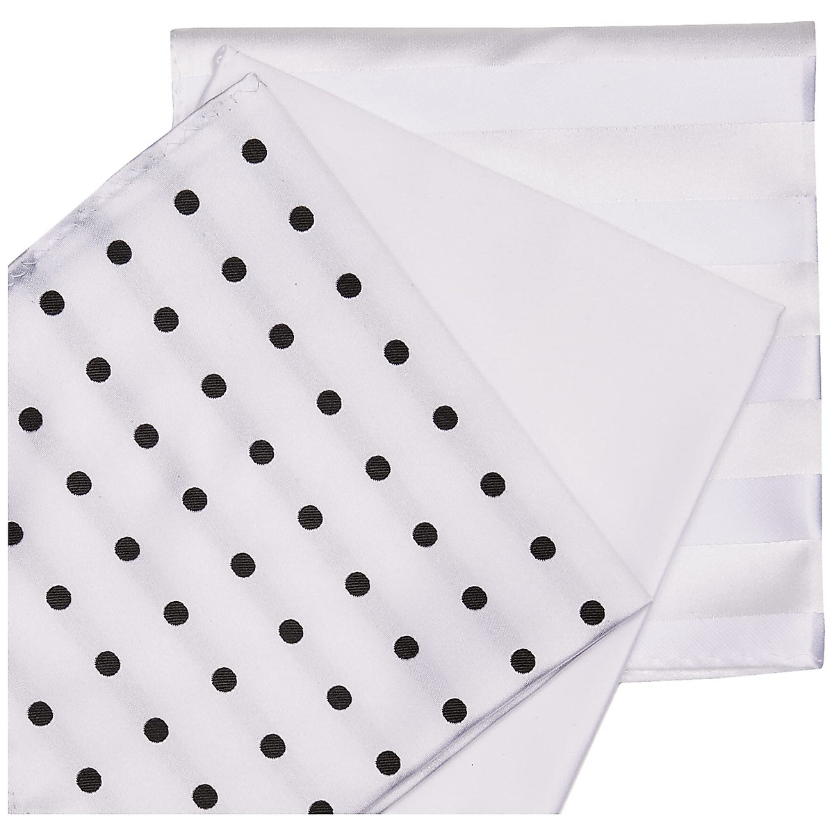 Stacy Adams Men's 3 Pack Satin Neckties Solid Striped Dots with Pocket Squares, White, One Size