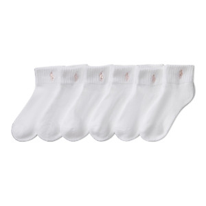 Polo Baby Socks for Boys and Girls with Gripper Bottoms (6 Pairs) White/Pink Pony, 2T - 4T