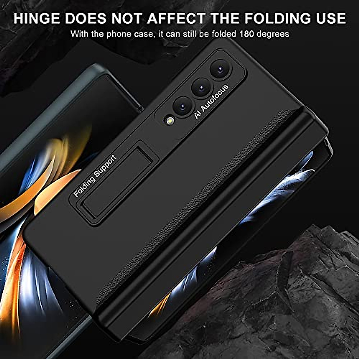 DOOTOO for Samsung Galaxy Z Fold 4 Case Magnetic Hinge Protection Built-in S Pen Holder with Front Glass Kickstand All-Inclusive PC Shockproof Case for Samsung Z Fold 4 5G 2022 (Black)