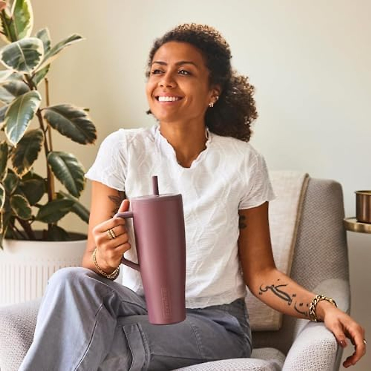 BrüMate Era 40 oz Tumbler with Handle and Straw | 100% Leakproof Insulated Tumbler with Lid and Straw | Made of Stainless Steel | Cup Holder Friendly Base | 40oz (Cherry Blossom)