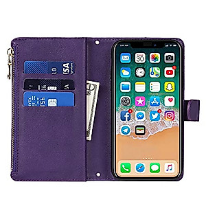 Jaorty iPhone Xs Max Phone Case Wallet for Women Men with Credit Card Holder, iPhone Xs Max Crossbody Case with Strap Shoulder Lanyard, Zipper Pocket PU Leather Cases for iPhone Xs Max,6.5" Purple
