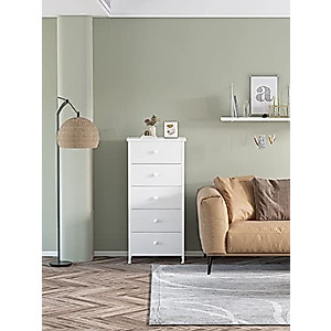 BOLUO Tall White Dresser for Bedroom - 5 Drawer Dressers & Chests of Drawers Fabric Dresser Storage Tower for Closet Kids and Adult Modern