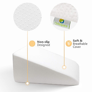 OasisSpace Bed Wedge Pillow, 12" Elevated Pillow for Bed Triangle Wedge Pillow 1.5 Inch Memory Foam Top with Removable Washable Cover (25"x24"x12") for Acid Reflux, Snoring, Reading, Back Pain