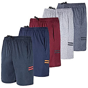 Real Essentials Mens Dry Fit Shorts Dri Active Wear Short Men Athletic Performance Basketball 9 Inch Inseam Sweat Tennis Soccer Running Essentials Gym Casual Workout Sports, Set 6, XXL, Pack of 5