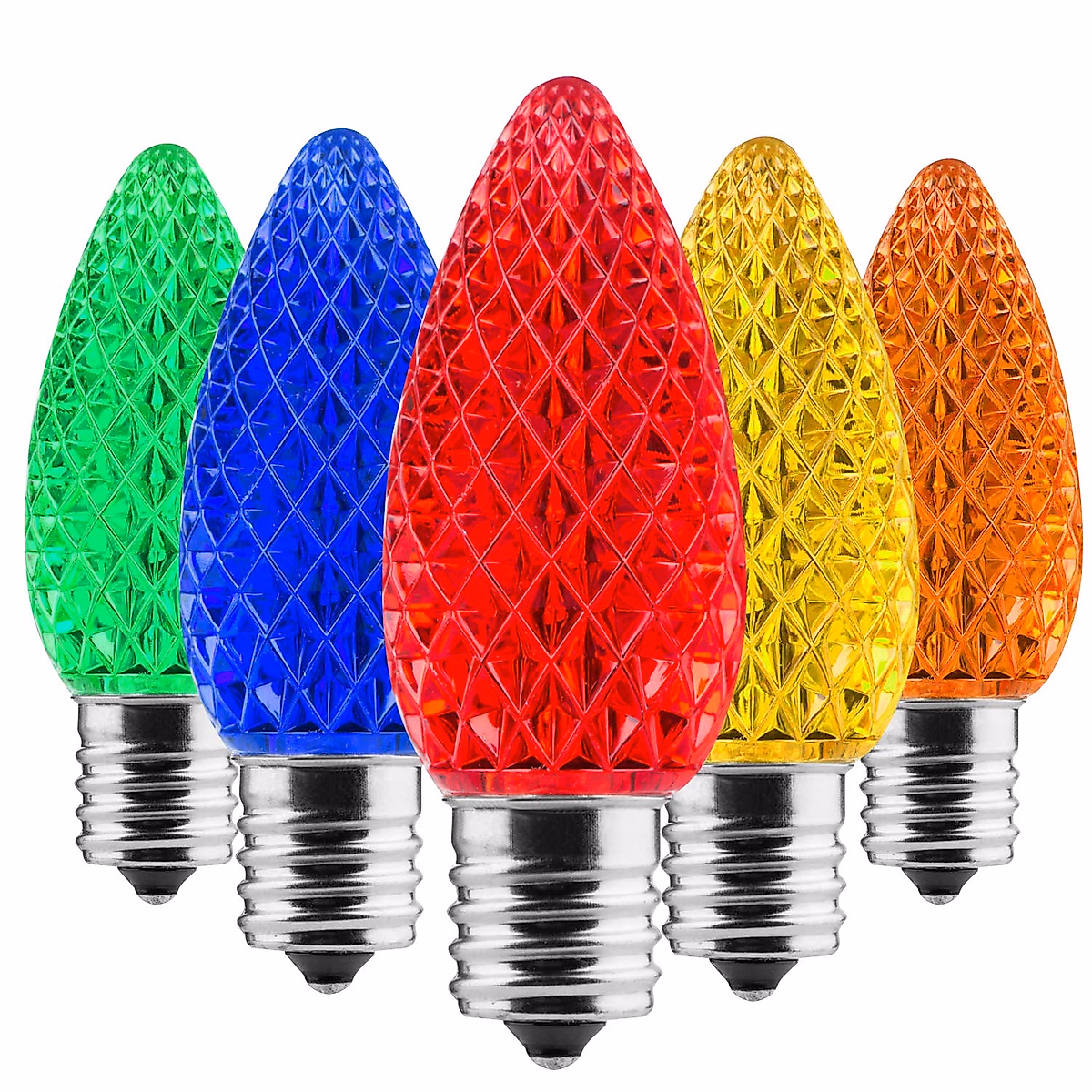 Minetom 25 Pack LED C9 Multicolor Replacement Christmas Light Bulbs, Commercial Grade Dimmable Holiday Bulbs, Strawberry Bulbs, Fits in C9/E17 Base Sockets (25 Pack, Multi-Colored)