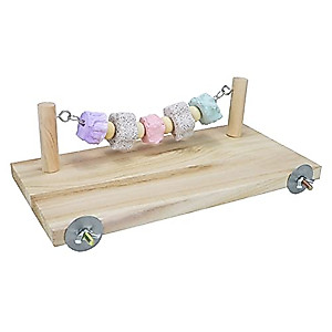Pet Wood Perch Platform Springboard with Mineral Stone Molar Toy for Chinchilla Guinea Pig Rat Parrot Bird