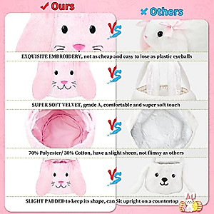 Senneny Easter Baskets for Kids, Personalized Plush Bunny Basket Gift for Girls Boys, Cute Fluffy Eggs Hunting Buckets Bags with Foldable Rabbit Ears, Pink