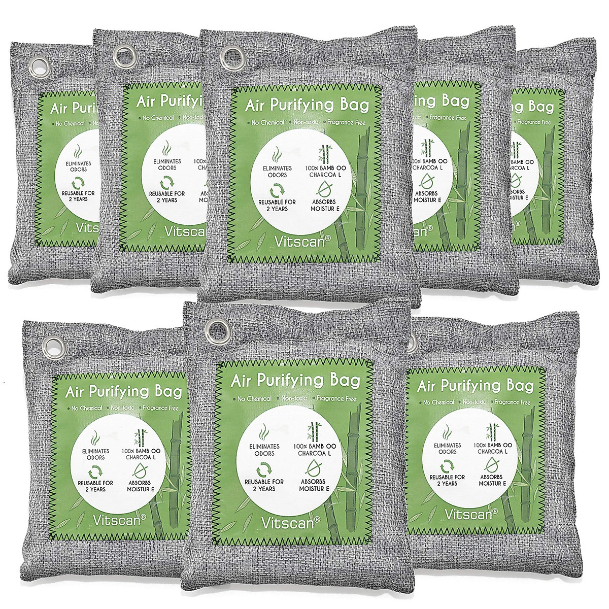 8 Pack Bamboo Charcoal Air Purifying Bag, Activated Charcoal Bags Odor Absorber, Moisture Absorber, Natural Car Air Freshener, Shoe Deodorizer, Odor Eliminators For Home, Pet, Closet, Car