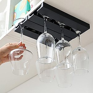 NIYUPE Wine Glass Rack plastic - Under Cabinet Stemware Wine Glass Holder Glasses Storage Hanger，For storage of goblets, wine glasses，2 Pack Bar Kitchen Hanger，black