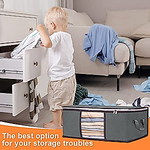 35L Practical Size Clothes Storage Bags with Clear Window, Double Zippers, Storage Bins for Under Bed, Closet Organizers and Storage Containers for Blankets Clothing Baby Clothes, 6 Pack, Grey