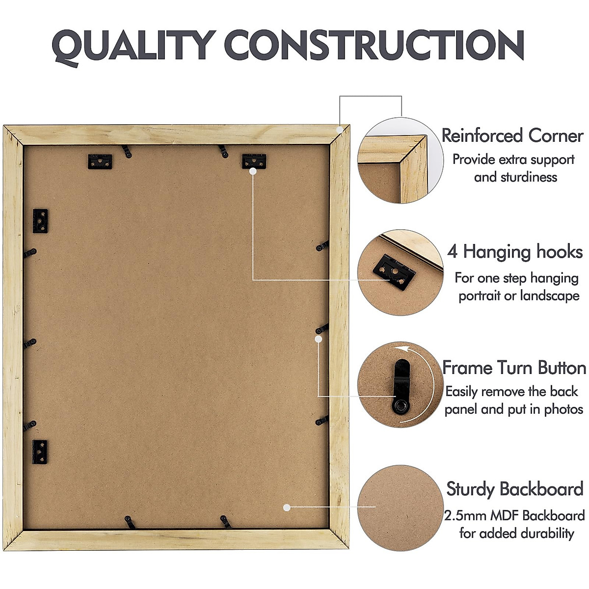 Golden State Art, 16x20 Black Picture Frame Made of Solid Wood & Tempered Glass (1 Pack)