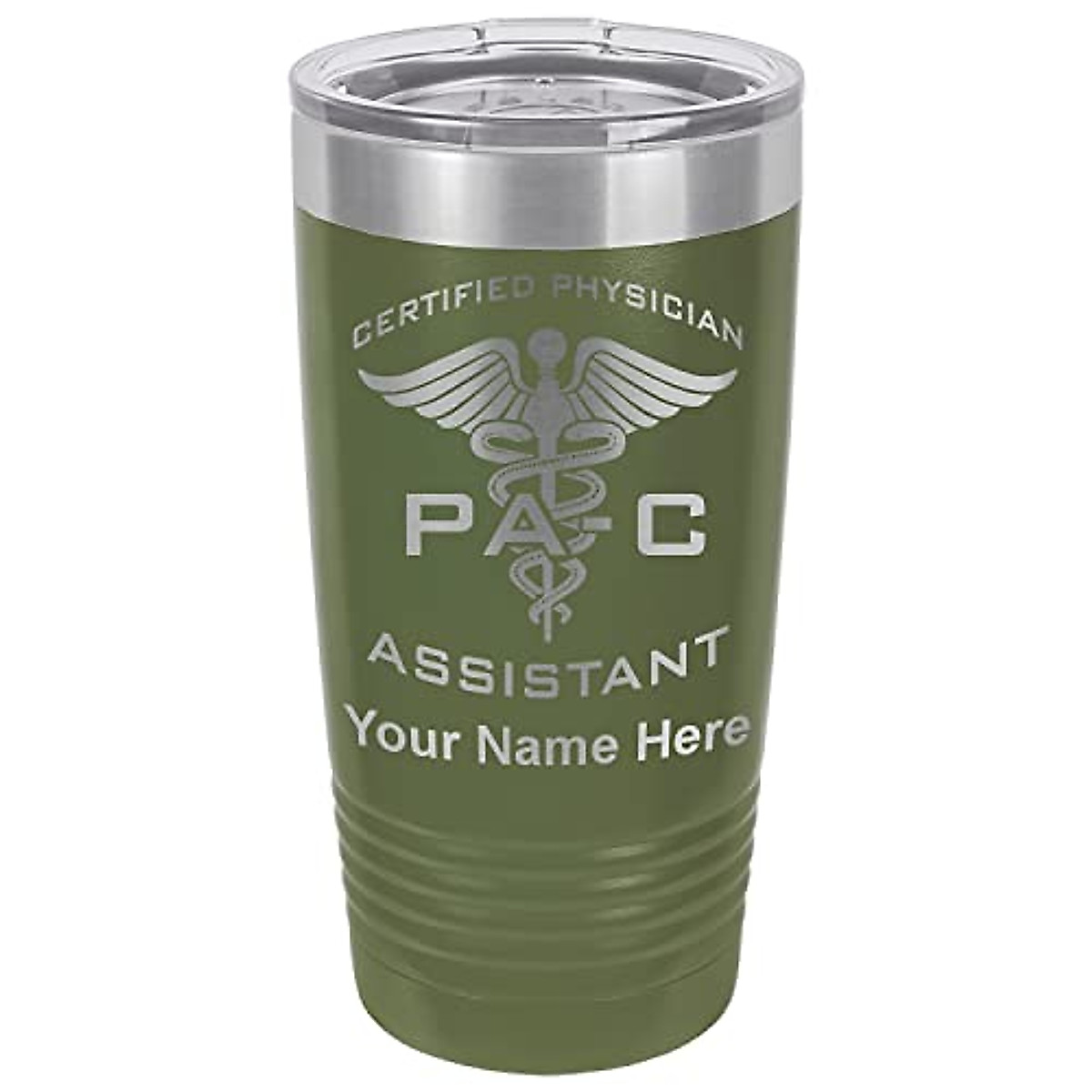 LaserGram 20oz Vacuum Insulated Tumbler Mug, PA-C Certified Physician Assistant, Personalized Engraving Included (Camo Green)
