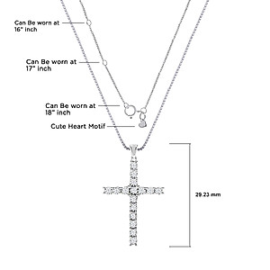 Diamond Cross Necklace For Women | 1/5 CTTW Real White Gold Plated 925 Sterling Silver Lab Created Diamond Necklace Pendant | Ideal Gift for Ladies