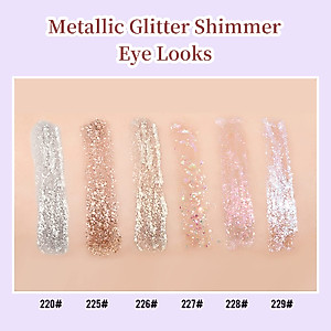 Quxunzzz Liquid Glitter Eyeshadow, Metallic Glitter Shimmer Eye Looks Waterproof Long Lasting Quick-Drying Sparkling Eye Shadow Makeup Liquid Glitter eyeliner #227