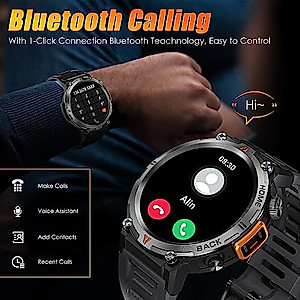 Military Smart Watch for Men Tactical Rugged Smart Watch with Bluetooth Call Flashlight 1.45" Big Screen Fitness Tracker Heart Rate Sleep Monitor Watch Waterproof Sports Smartwatch for iPhone Android