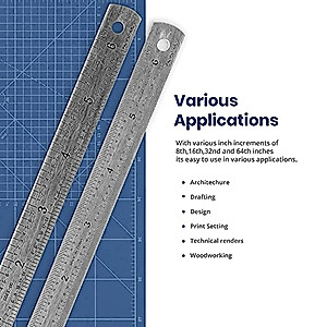 Pacific Arc Stainless Steel Ruler with 8th, 16th,32nd, and 64th Inch Graduations, 36 Inches
