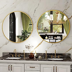HARRITPURE Round Mirror 30 Gold Wall Mounted Circle Mirrors Vanity Mirror with Brushed Aluminum Alloy Frame Modern Decoration for Bathroom, Living Room, Vanity, Bedroom, Entryway