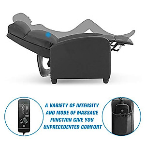 OffiClever Home Theater Modern Reclining Winback Single Sofa Reading Chair Easy Lounge with PU Leather Padded Seat Backrest (Black)