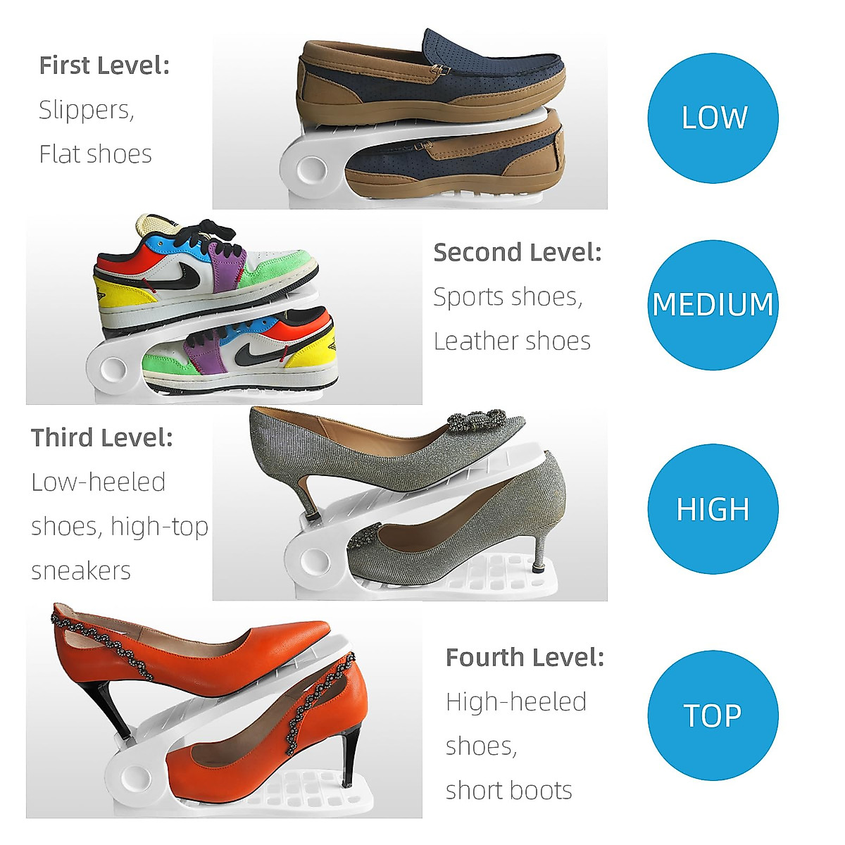 Yashong Shoe Slots Organizer, 16PCS No Assembly Required Thickening Adjustable Double Layer Stack Shoe Rack, 50% Space-Saving Storage Rack Holder, White