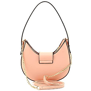 Vegan PU Leather Classy Round Clutch Purse Shoulder Bag with Crossbody Strap (Light-Blue)