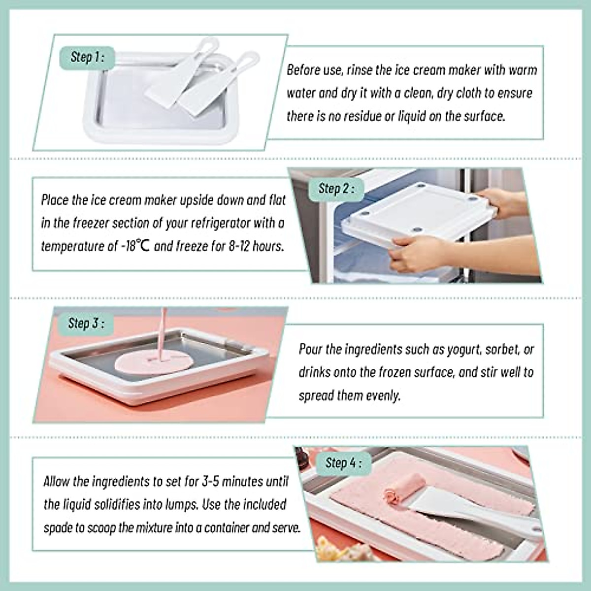 Instant Ice Cream Maker, Rolled Ice Cream Maker, Instant Gelato Pan/Roll, Homemade DIY Ice Cream for Fun Parent-Child Activities for Families White