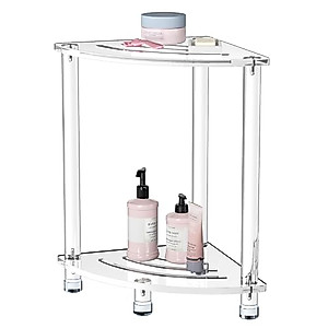 Sumerflos Acrylic Corner Shower Stool for Inside Shower - Clear Small Shower Bench for Shaving Legs Seating Waterproof Heavy Duty Easy Assemble Modern