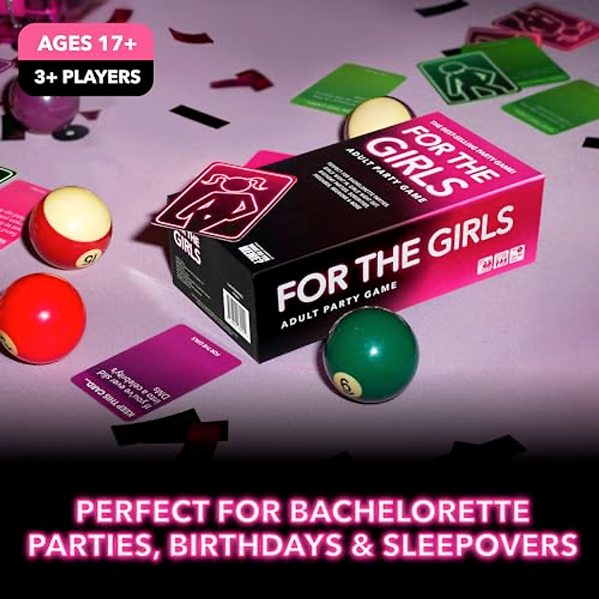 For The Girls Card Game by Relatable, The Viral Girls Night Adult Party Game, Great for Galentines Day Game, Valentine Gifts for Girls, Includes a die, and 400 Cards Across 5 Categories