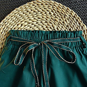 Guodeunh Baby Toddler Girls Summer Outfits Kids Flower Print T-Shirt Sleeveless Top Belt Shorts Pants Set(Green,6-7Years)