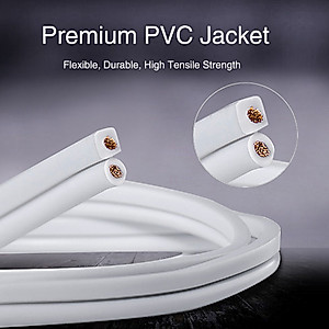 TYUMEN 18 AWG Gauge 2 Conductor Stranded 40 FT Roll Speaker Zip Wire Car Home Audio Cable, 99.95% Oxygen Free Copper Wires, White