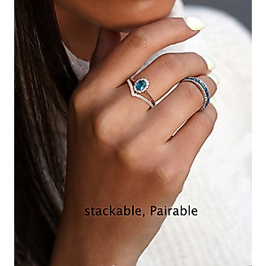 Samie Collection Simulated Diamond Stackable V-Shaped Wedding Ring Band for Women, Pairable with Engagement Rings in White Gold Finish, Size 7