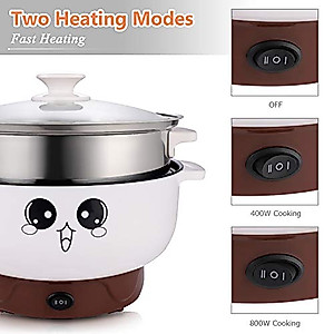 MINGPINHUIUS 4-in-1 Multifunction Electric Cooker Skillet Wok Electric Hot Pot For Cook Rice Fried Noodles Stew Soup Steamed Fish Boiled Egg Small Non-stick with Lid (3.2L, with Steamer)