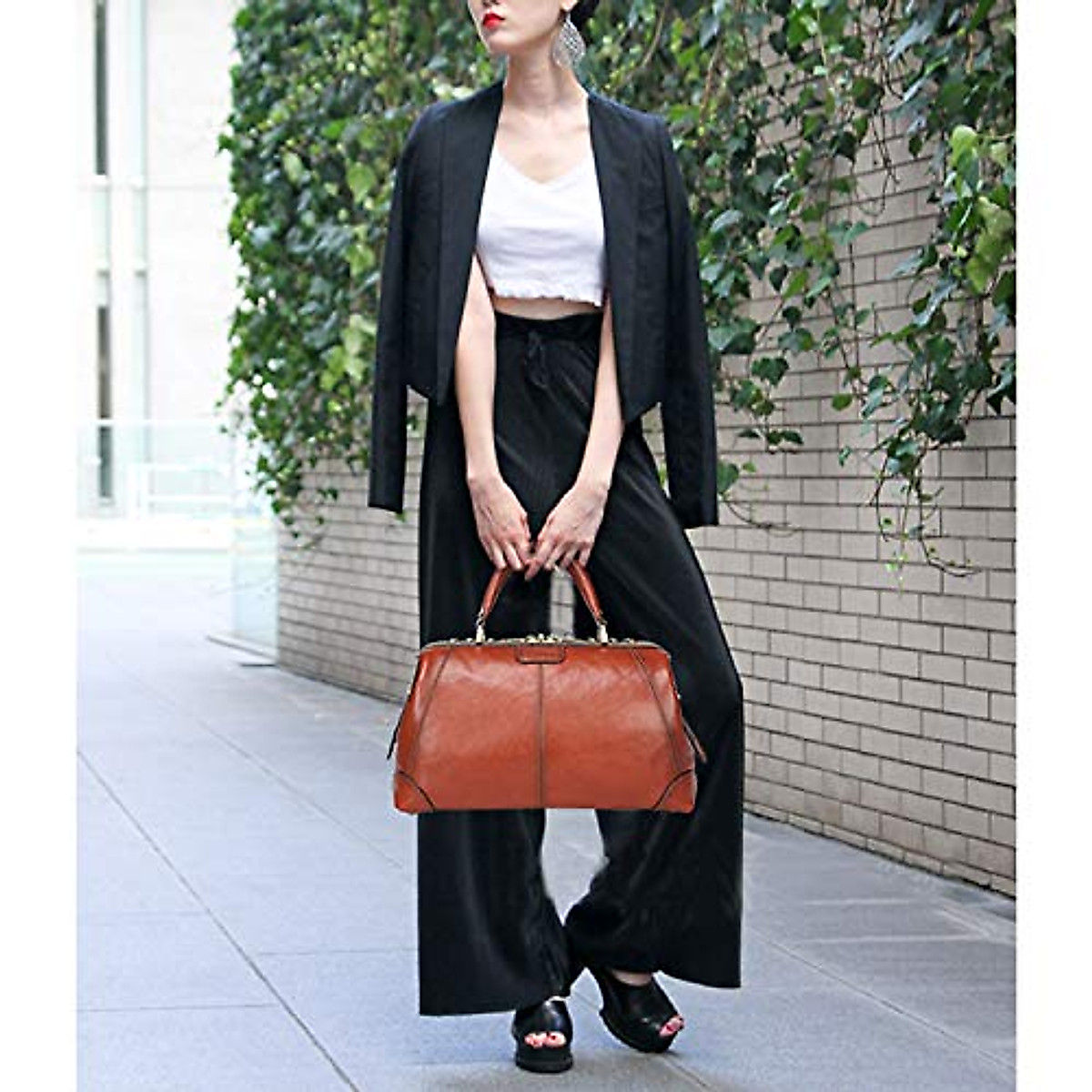 Banuce Fashion Full Grain Italian Leather Doctor Bag Purses and Handbags for Women Ladies Satchel