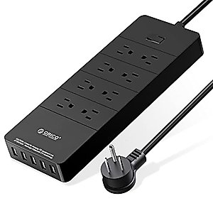 ORICO Surge Protector Power Strip with 8 Outlets and 5 USB Charging Ports, Flat Extension Cord 5 FT(1875W/15A), 1700J Ideal for Home and Office Accessories, ETL Listed - Black(HPC-8A5U)