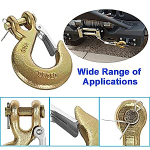 Accoladesound 2PCS 3/8 Inch Clevis Slip Hook with Safety Latch, G70 Forged Steel for Trailer, Heavy Duty Chain Hooks Deck Hauler Receiver Hitches Trailer,18,000lbs Capacity, Gold