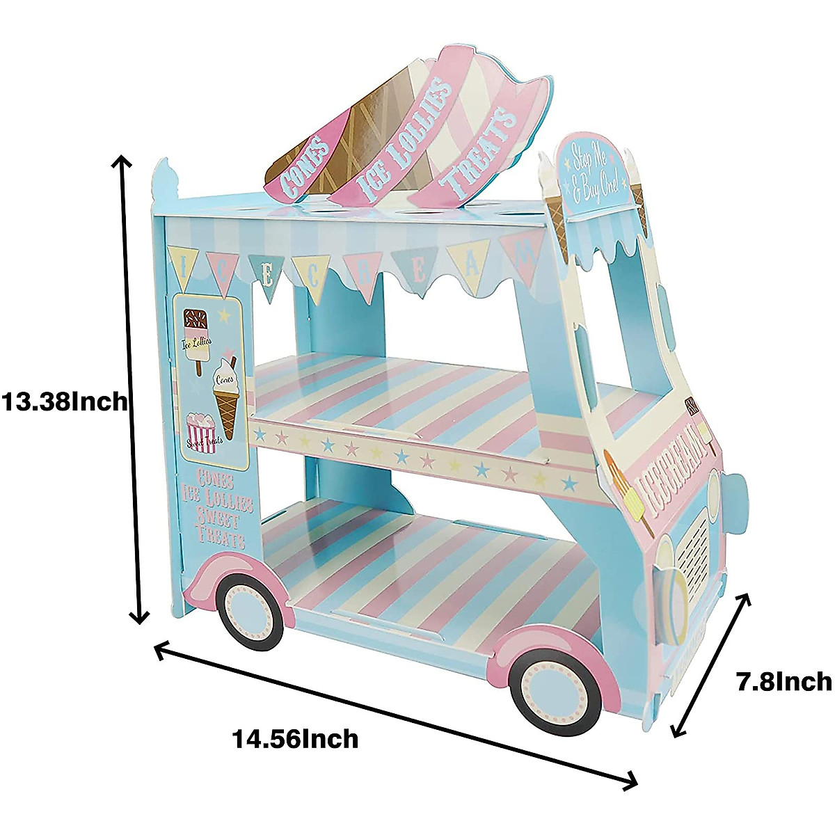 YONDMMIY 3 Tier Cupcake Stand Ice Cream Van Stand Cars Display Stand Bus Cupcake Cake Stand Truck Paper Cupcake Holder for Kids Birthday Party Decorations