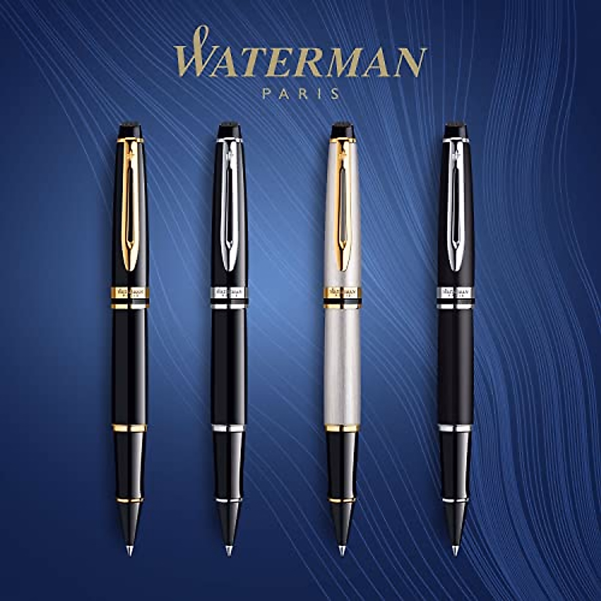 Waterman Expert Rollerball Pen, Gloss Black with Chrome Trim, Fine Point with Black Ink Cartridge, Gift Box