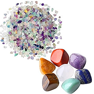 Fluorite Aquarium Gravel Rocks Natural Tumbled Healing Crystal Chips and 7 Chakra Tumbled Polished Natural Healing Crystals Stones Bulk Stones Crystal
